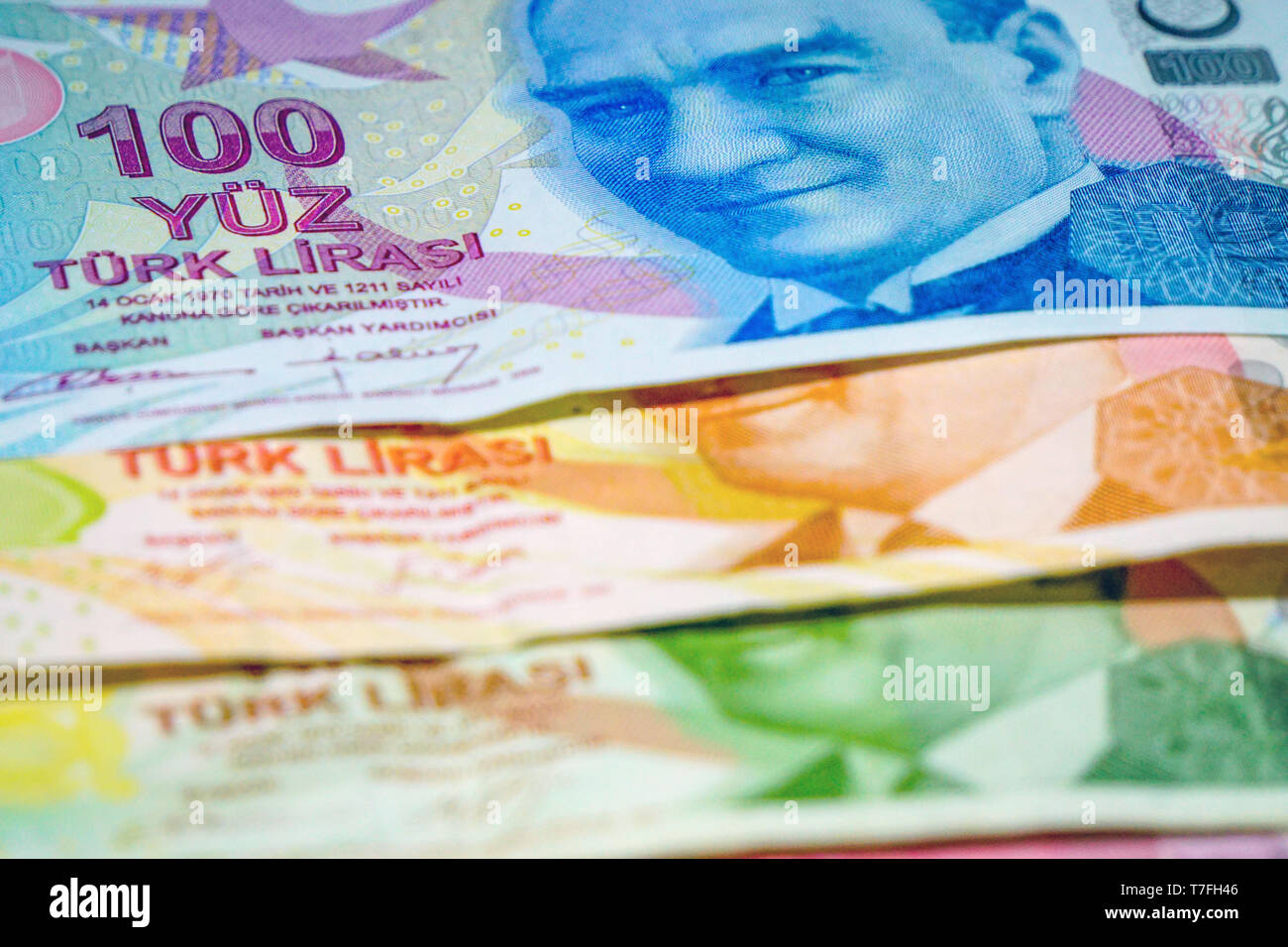 Turkish lira banknotes calculator bills and tax calculations on ...