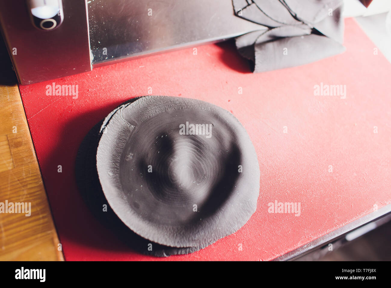 Chef making dough pastry sheeter bakery Baker forming shaping dough ...