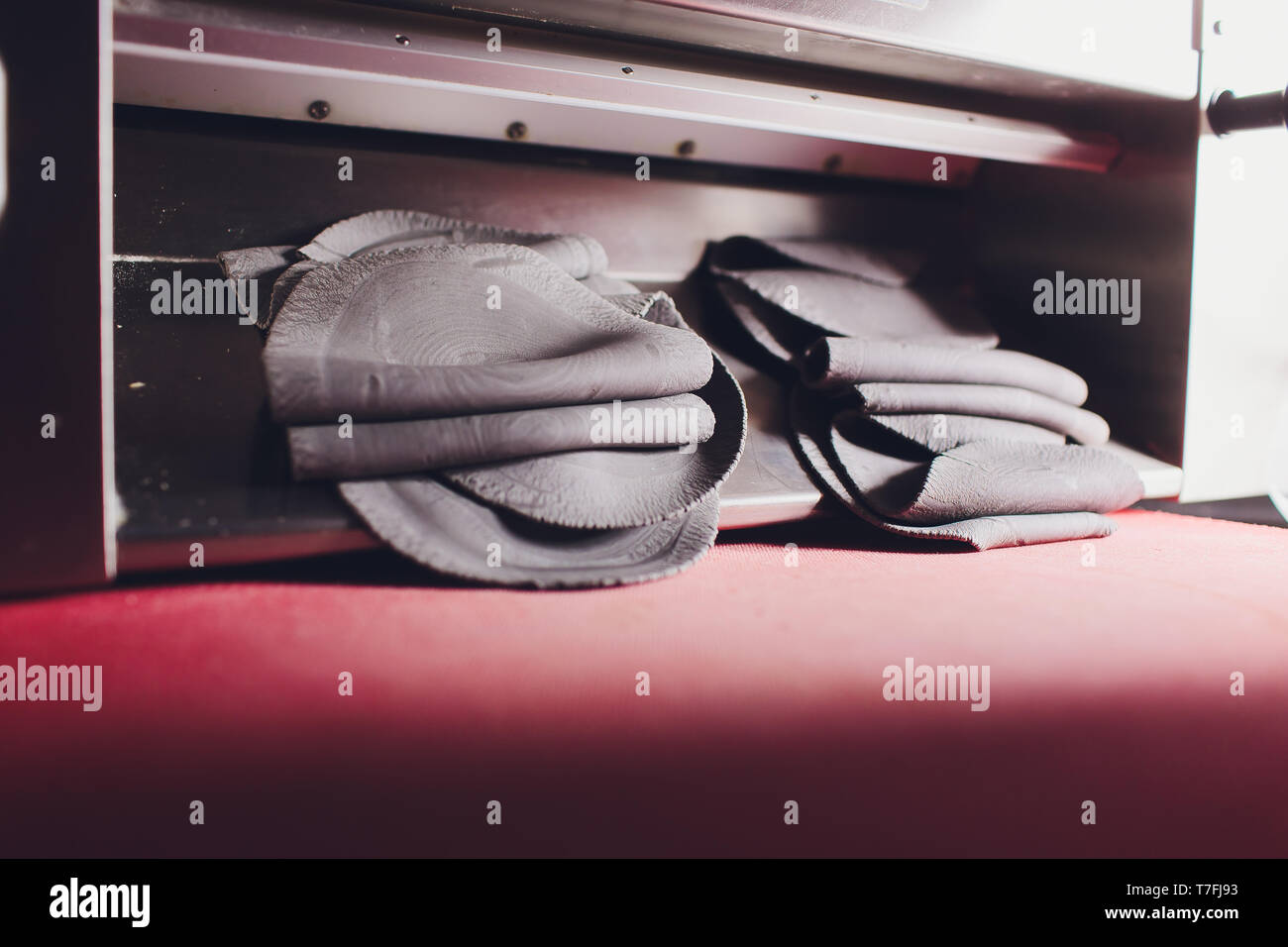 Chef making dough pastry sheeter bakery Baker forming shaping dough ...