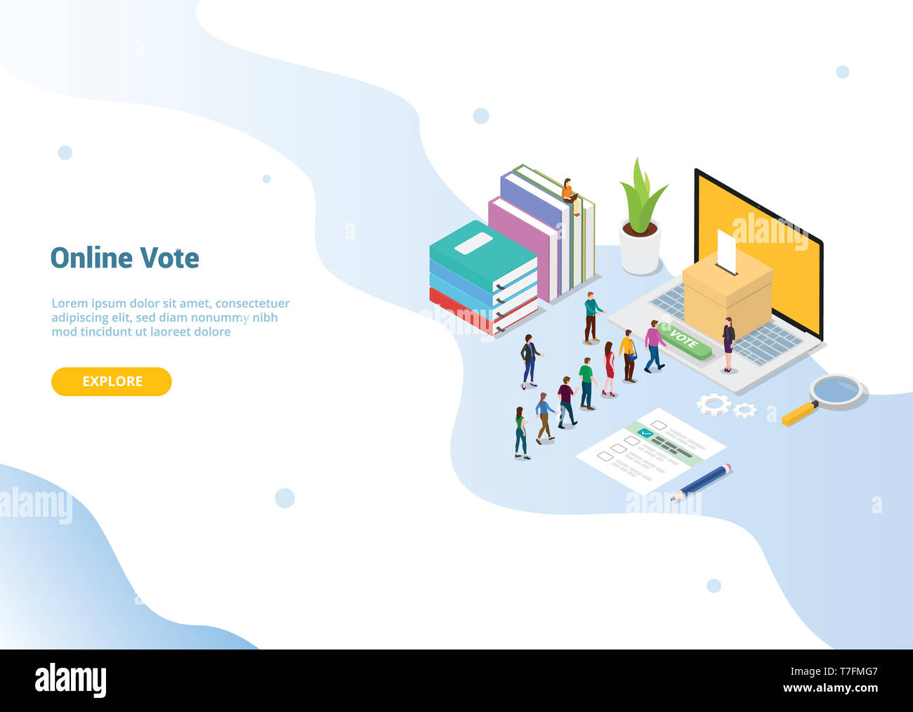 isometric 3d online vote concept with people queued up for website ...