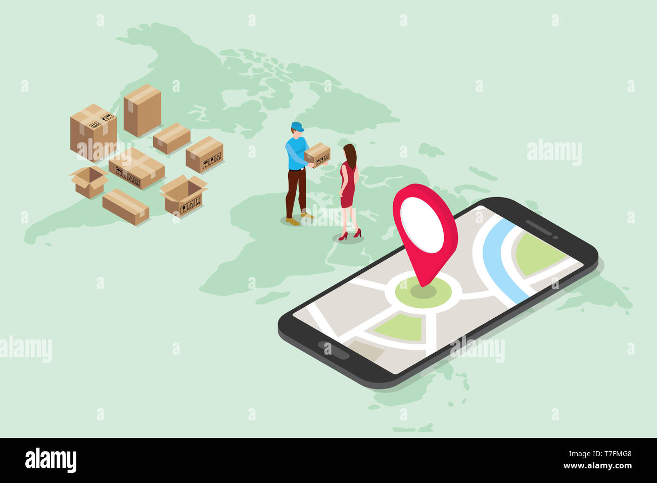 isometric 3d online delivery service concept with people deliver order ...