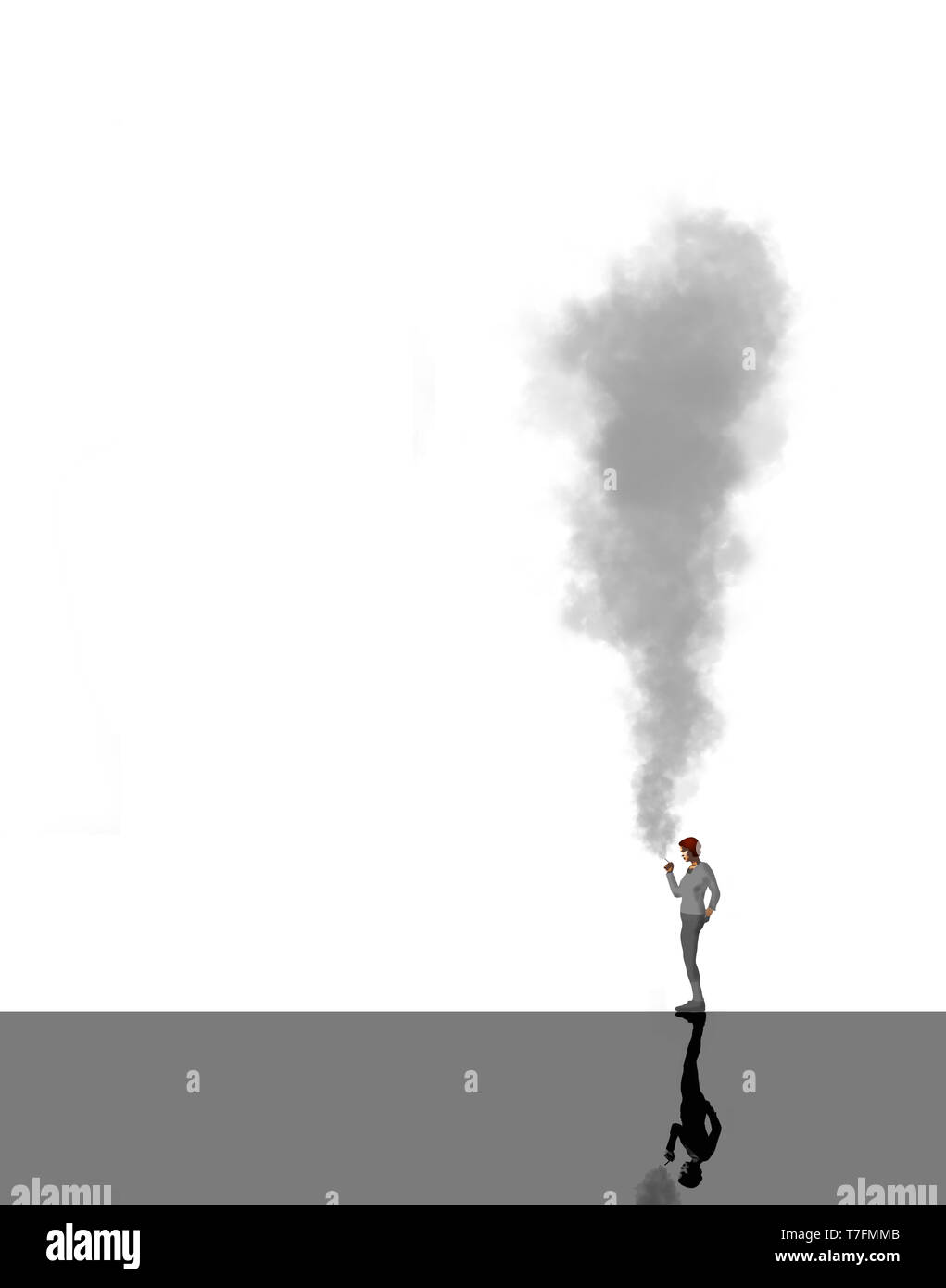 In this illustration about cigarette smoking or vaping, a woman puffs ...