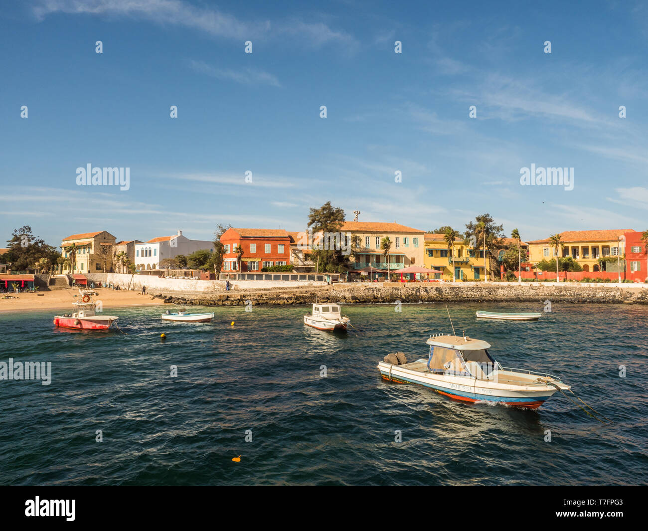 Goree, Senegal- February 2, 2019: View of colorful houses on the island ...