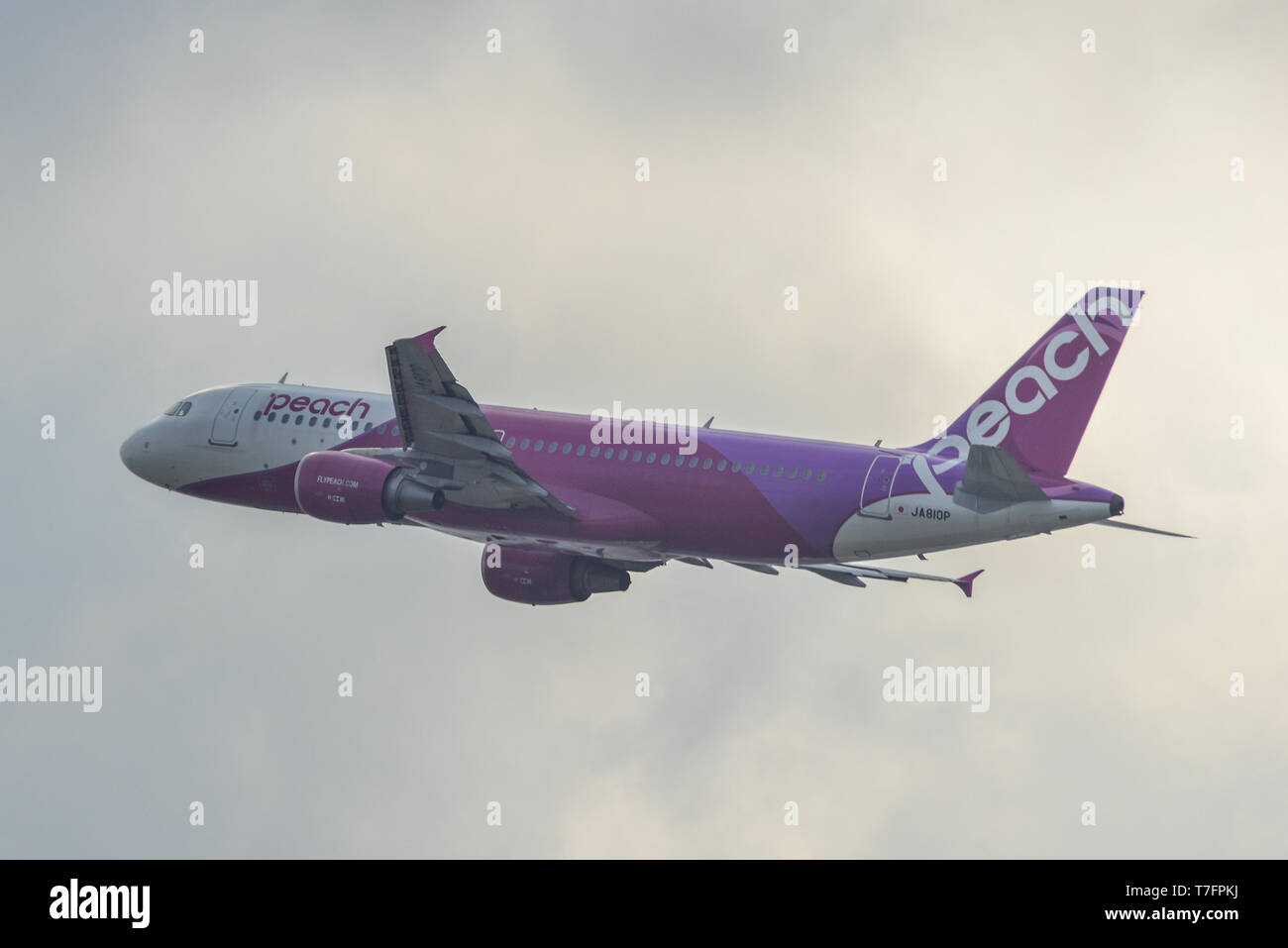 Osaka, Japan - Apr 19, 2019. JA810P Peach Airbus A320 taking-off from ...