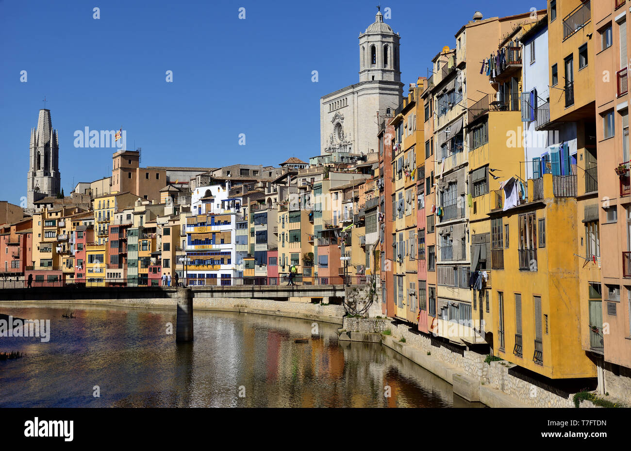 Spain, Catalonia: overview of the city of Girona and its traditional ...