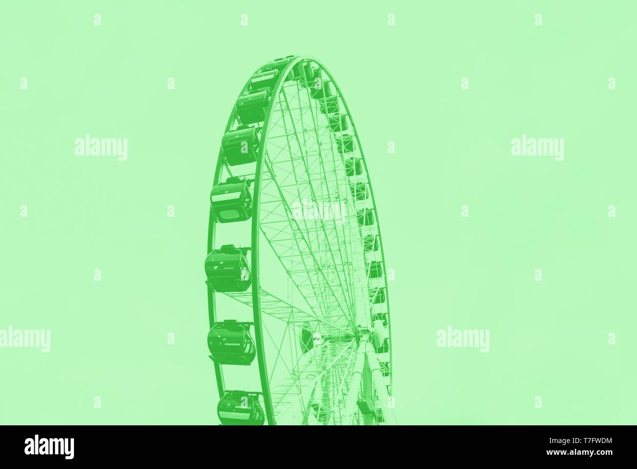 Bright green ferris wheel on a mint color background. Copy space Stock ...