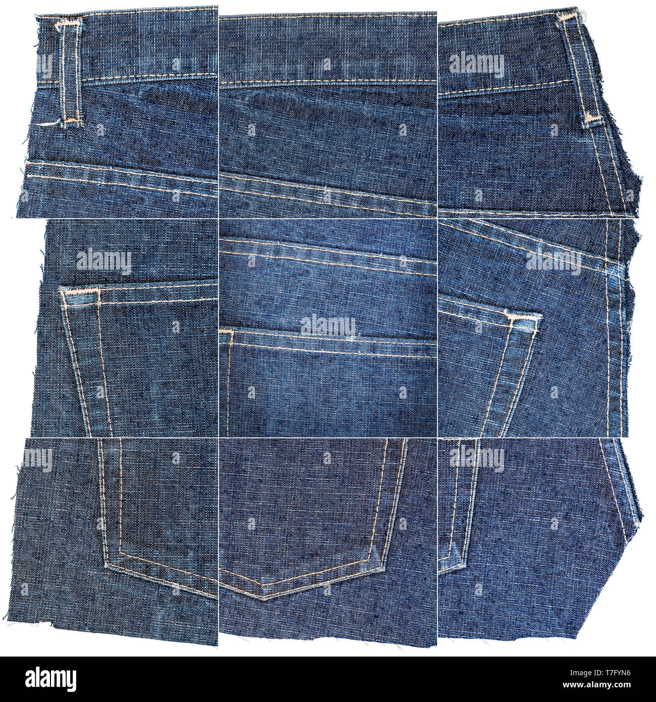 Collection of blue jeans fabric textures isolated on white background ...