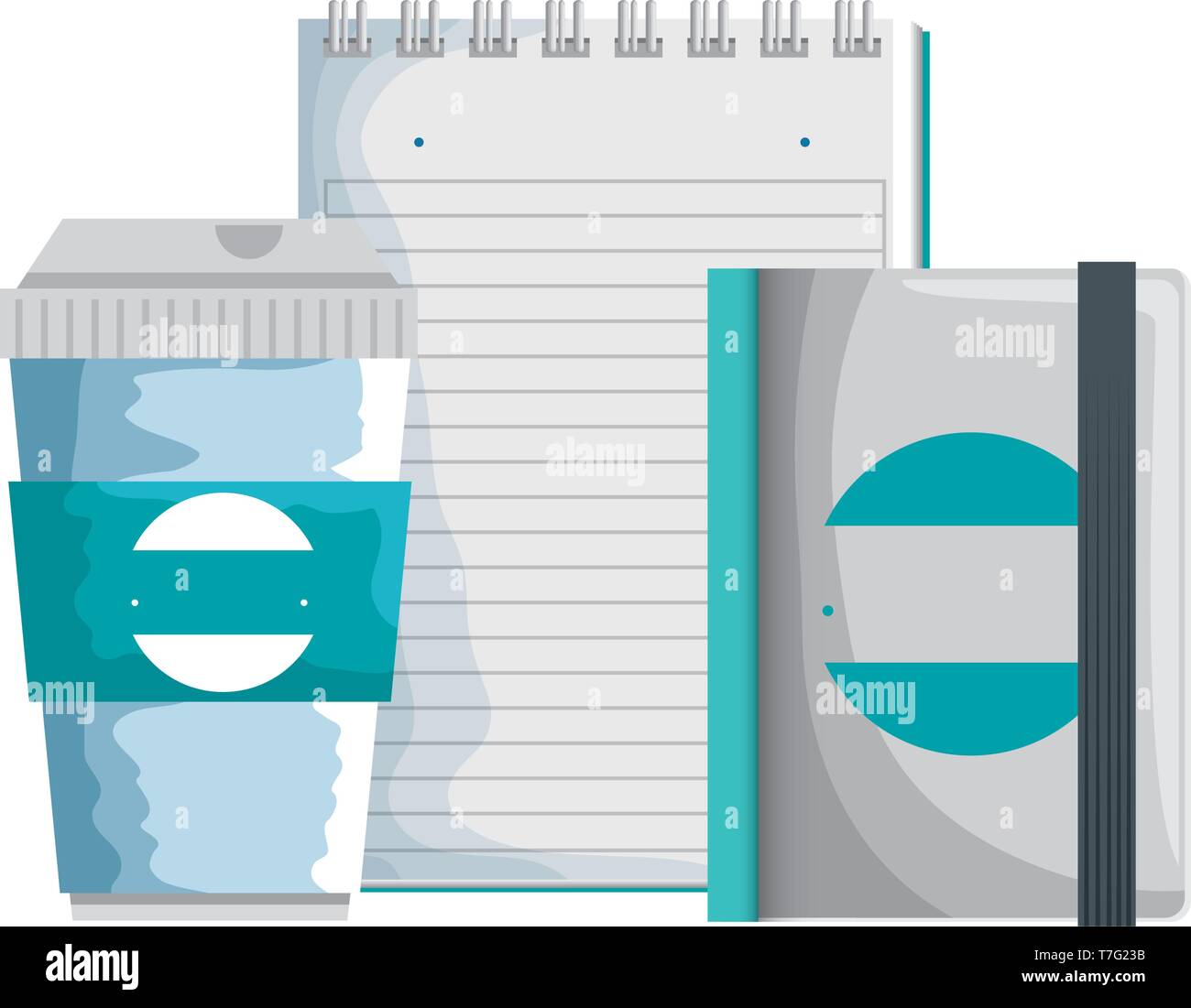 plastic container and notepad and book with company emblem Stock Vector ...