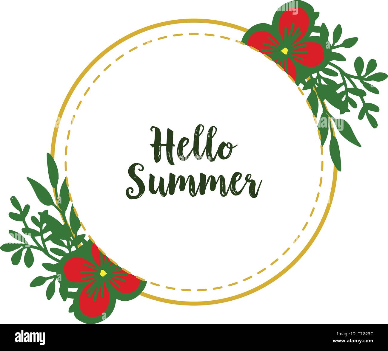 Vector illustration decorative hello summer with shape leaf flower ...