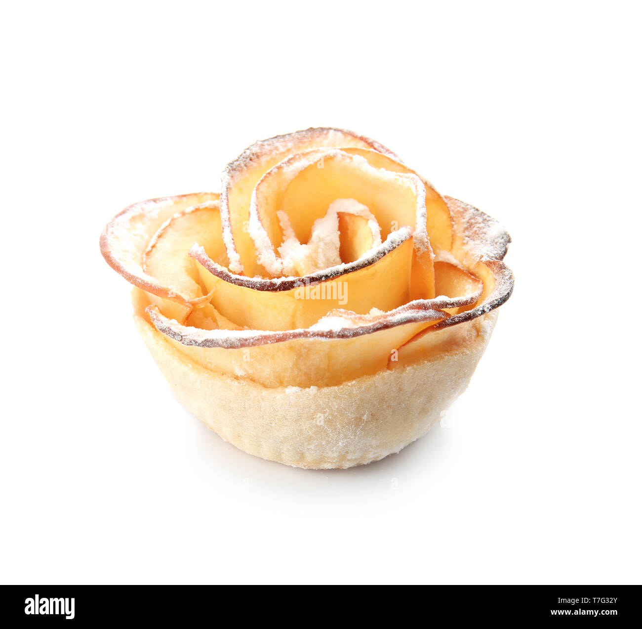 Tasty apple rose from puff pastry on white background Stock Photo - Alamy