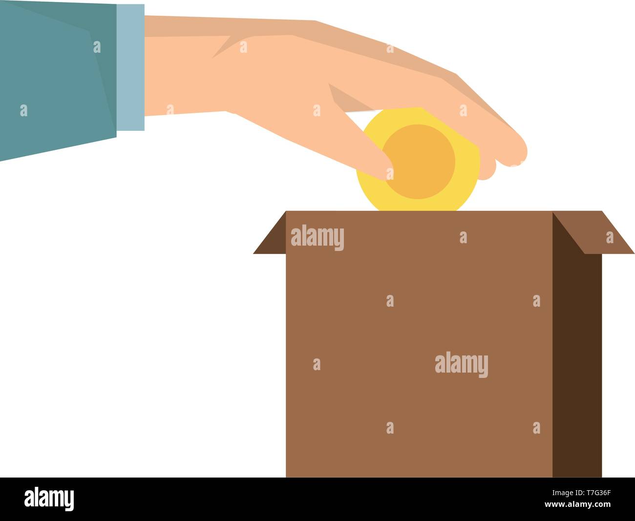 Hand depositing coin in box cartoon Stock Vector Image & Art - Alamy