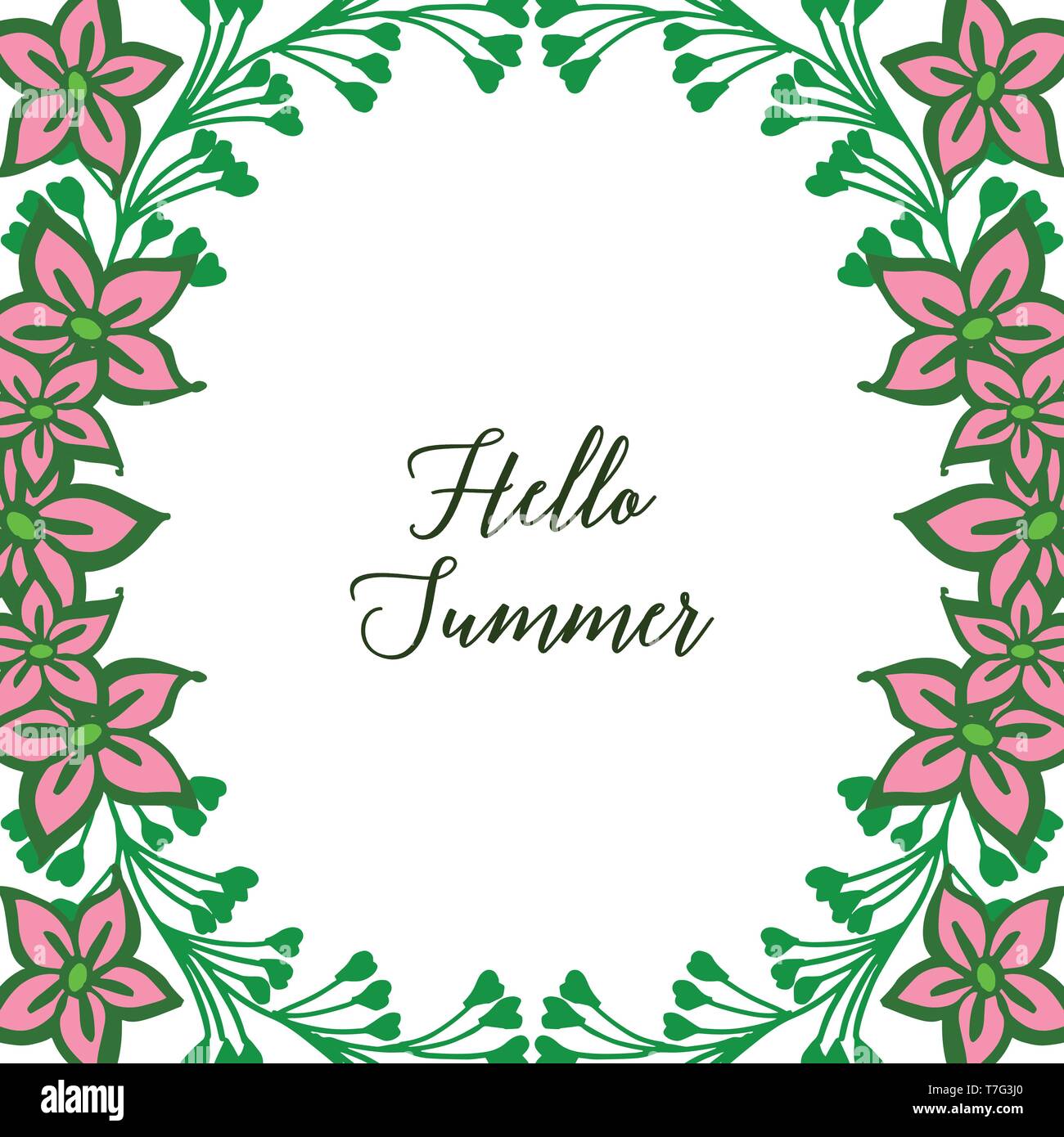 Vector illustration bright pink flower frame for decorative hello ...