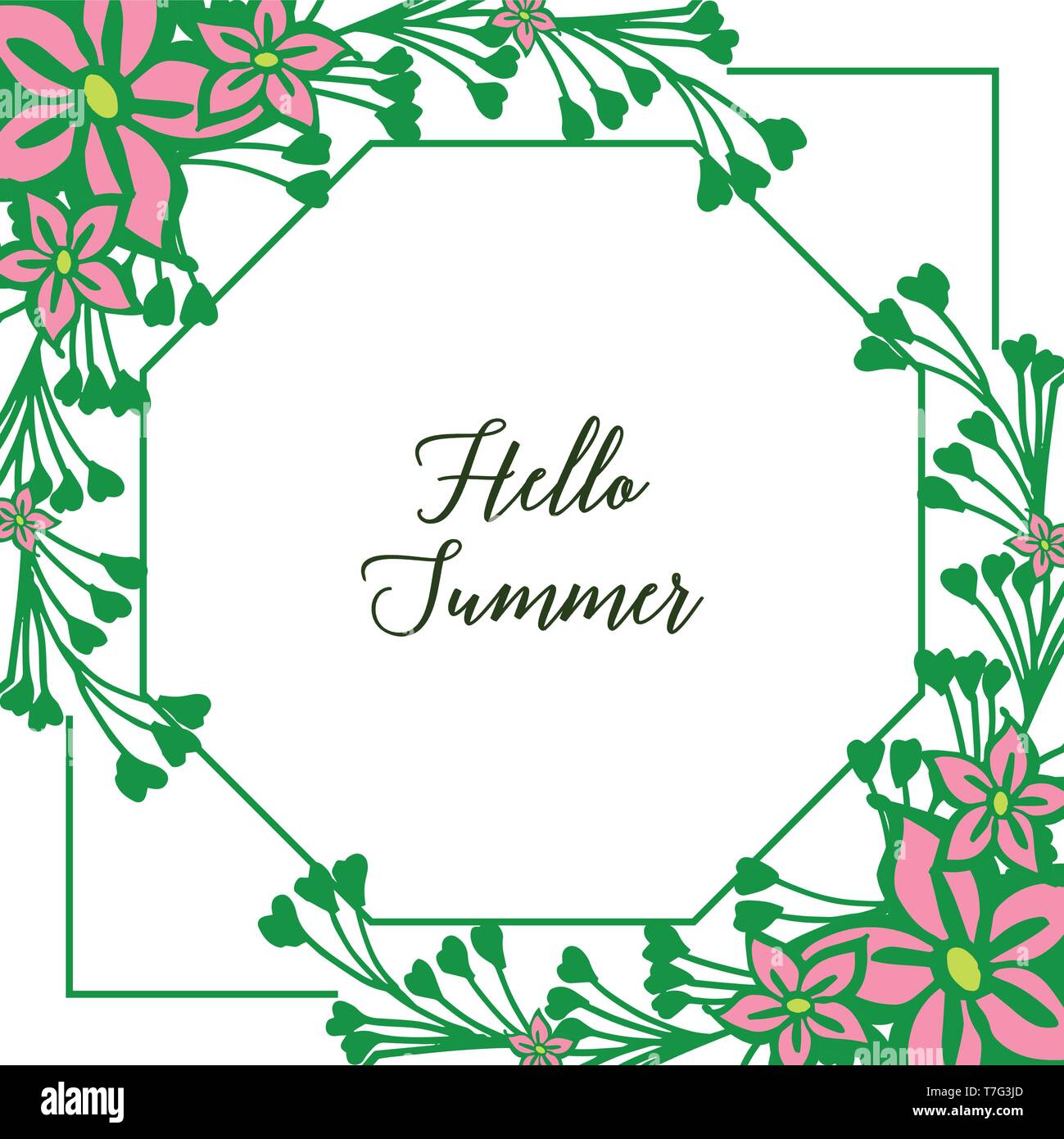 Vector illustration bright pink flower frame for decorative hello ...