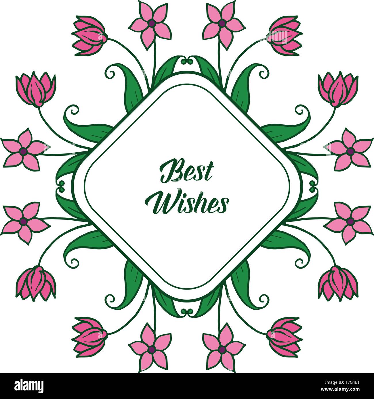 Vector illustration template best wishes with ornate of purple floral ...