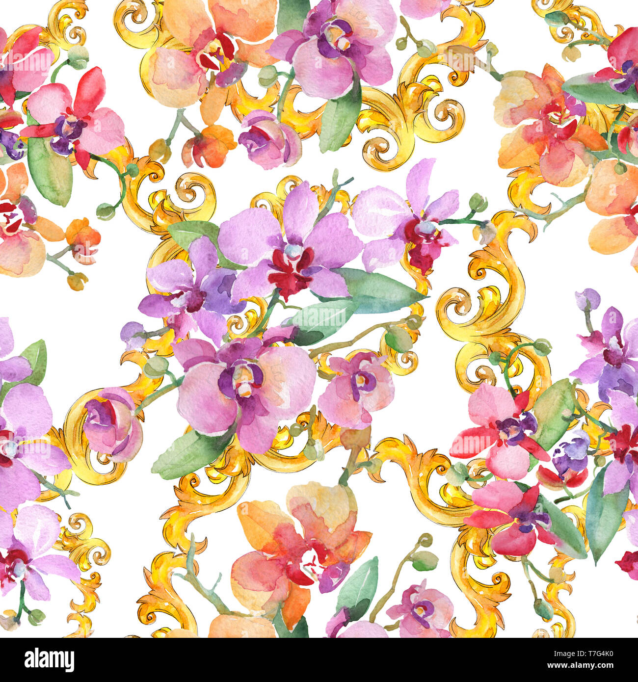 Orchid bouquets floral botanical flowers. Watercolor background ...