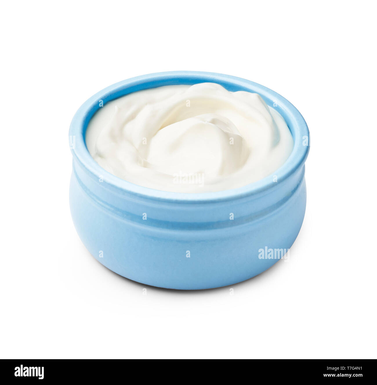 Blue bowl of sour cream yogurt isolated on white background Stock Photo ...