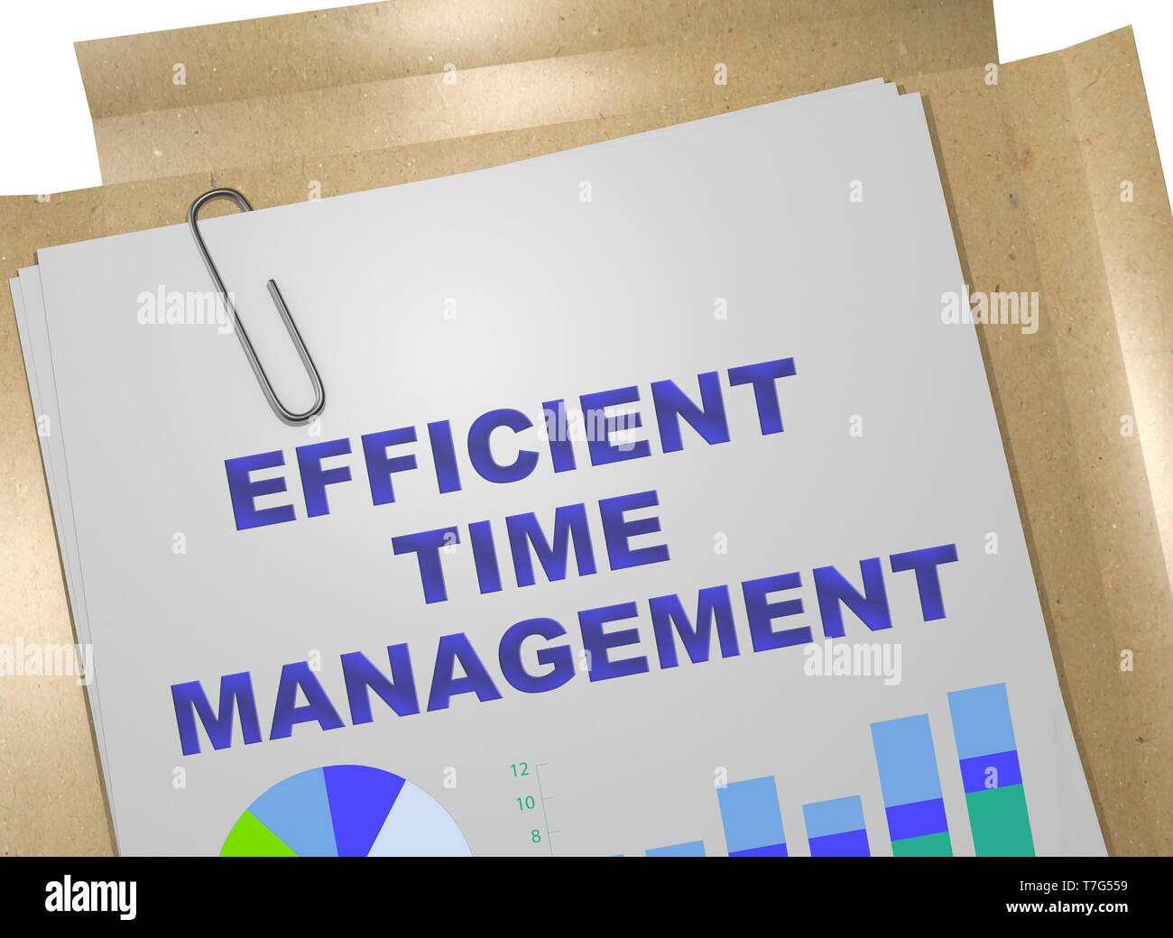 3D illustration of EFFICIENT TIME MANAGEMENT title on business document ...