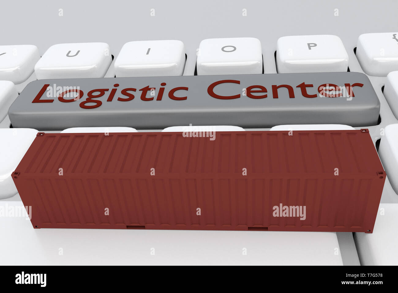 3D illustration of computer keyboard with the script Logistic Center on ...