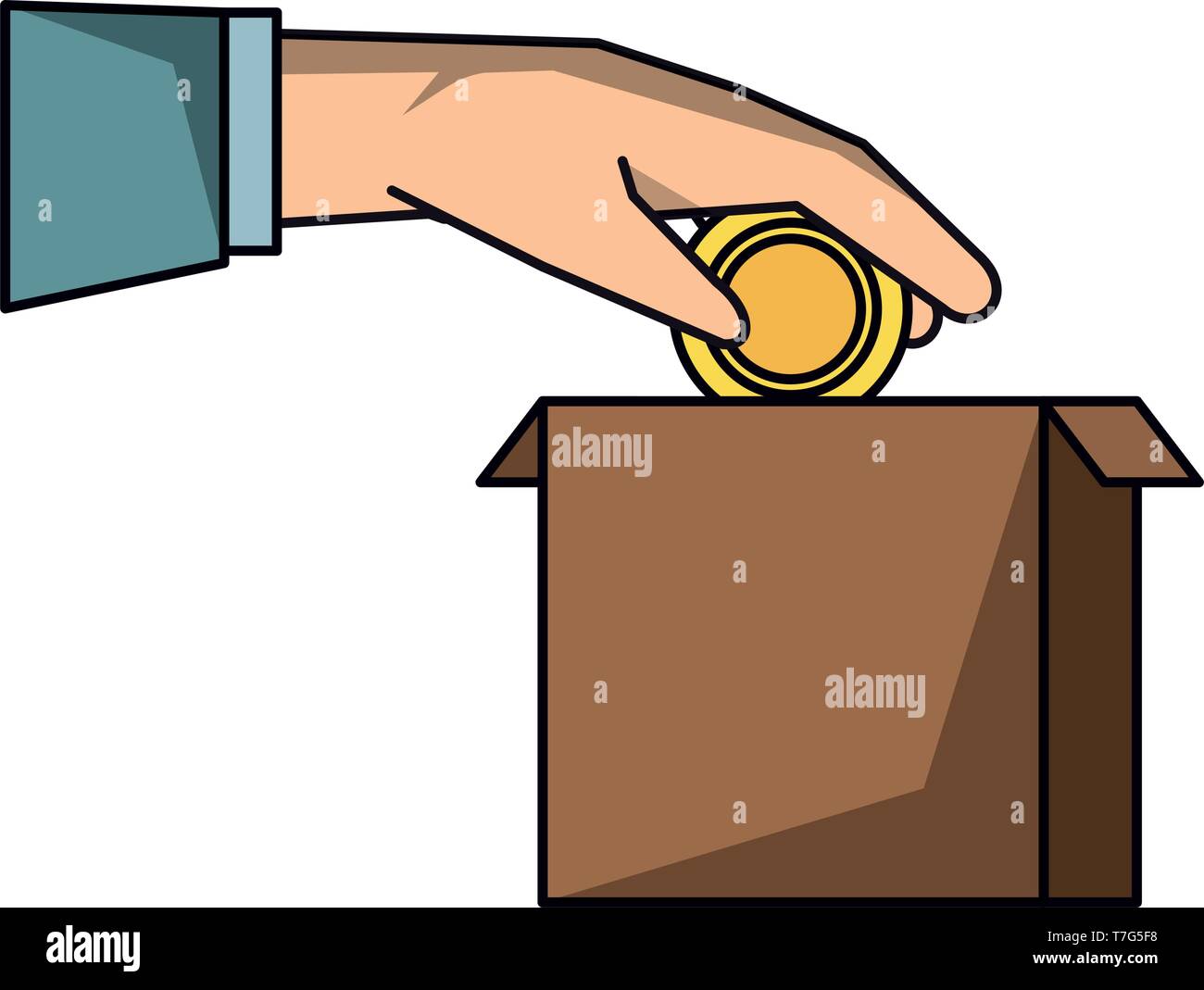 Hand depositing coin in box cartoon Stock Vector Image & Art - Alamy
