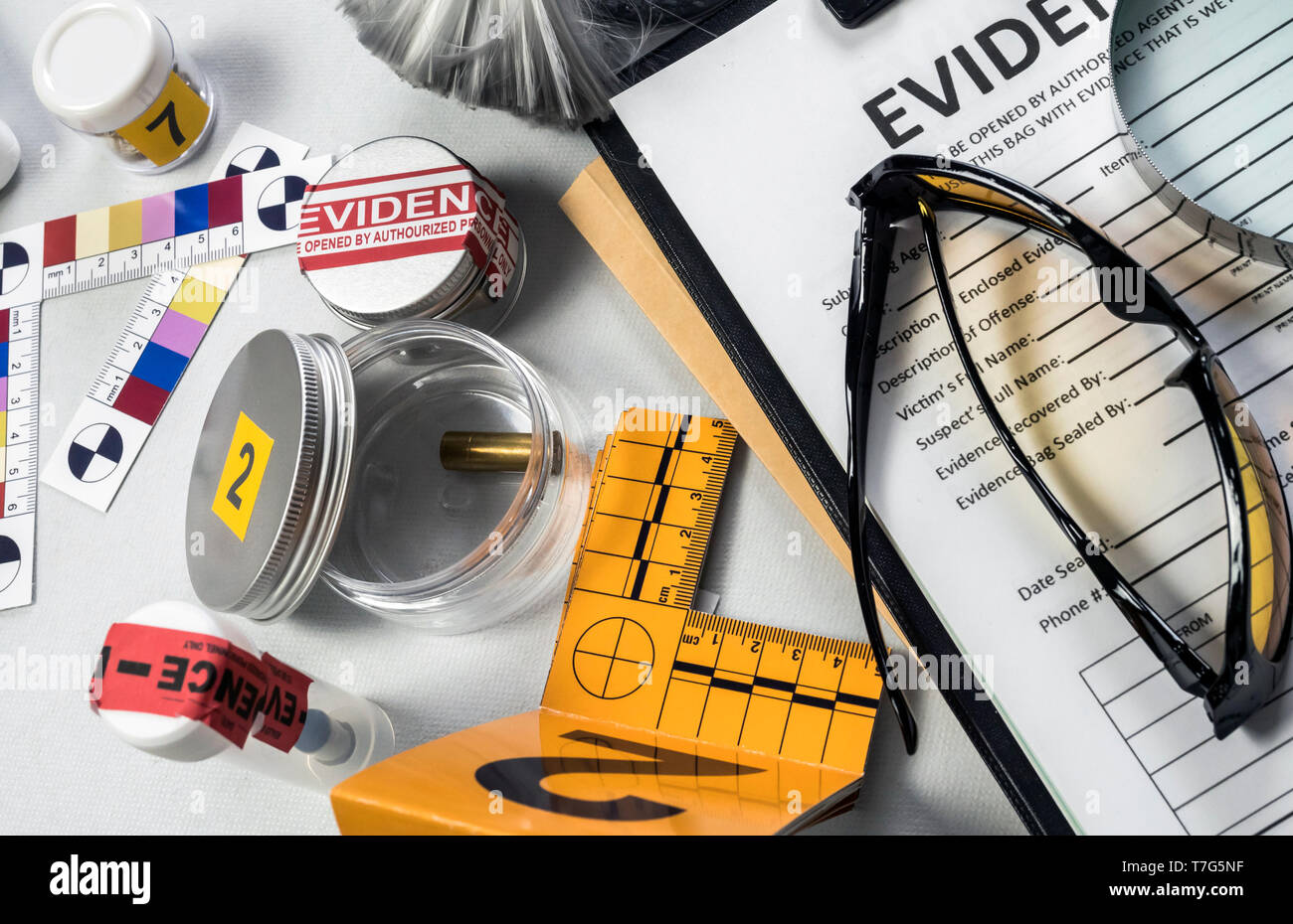 Various laboratory tests forensic equipment, conceptual image Stock ...