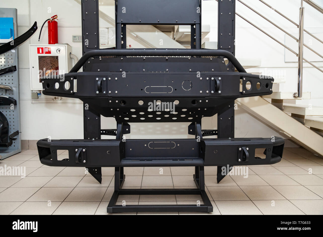 Stand for demonstration of car body elements reinforced for off-road ...