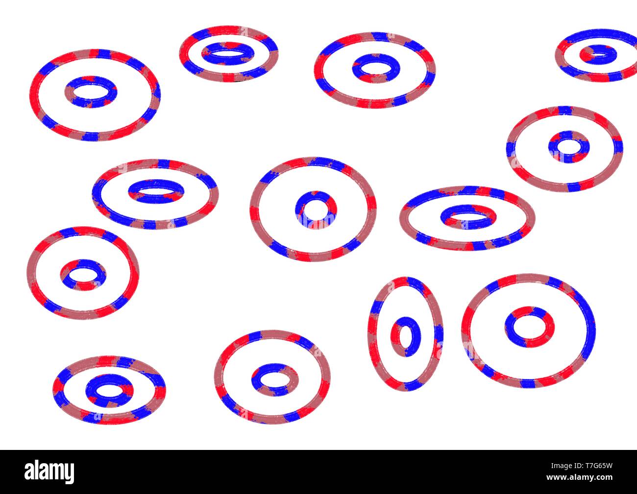 Colorful circles painted with red and blue color on white background ...