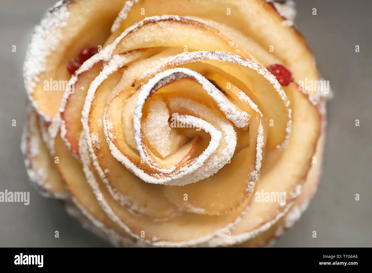 Tasty rose shaped apple pastry, closeup Stock Photo - Alamy