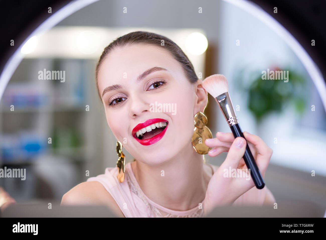 Cheerful positive woman being ready to go Stock Photo - Alamy