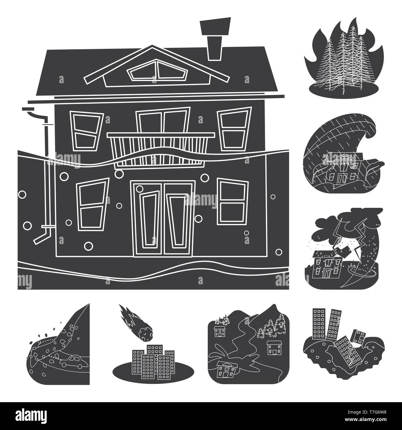 Vector design of calamity and crash symbol. Set of calamity and ...