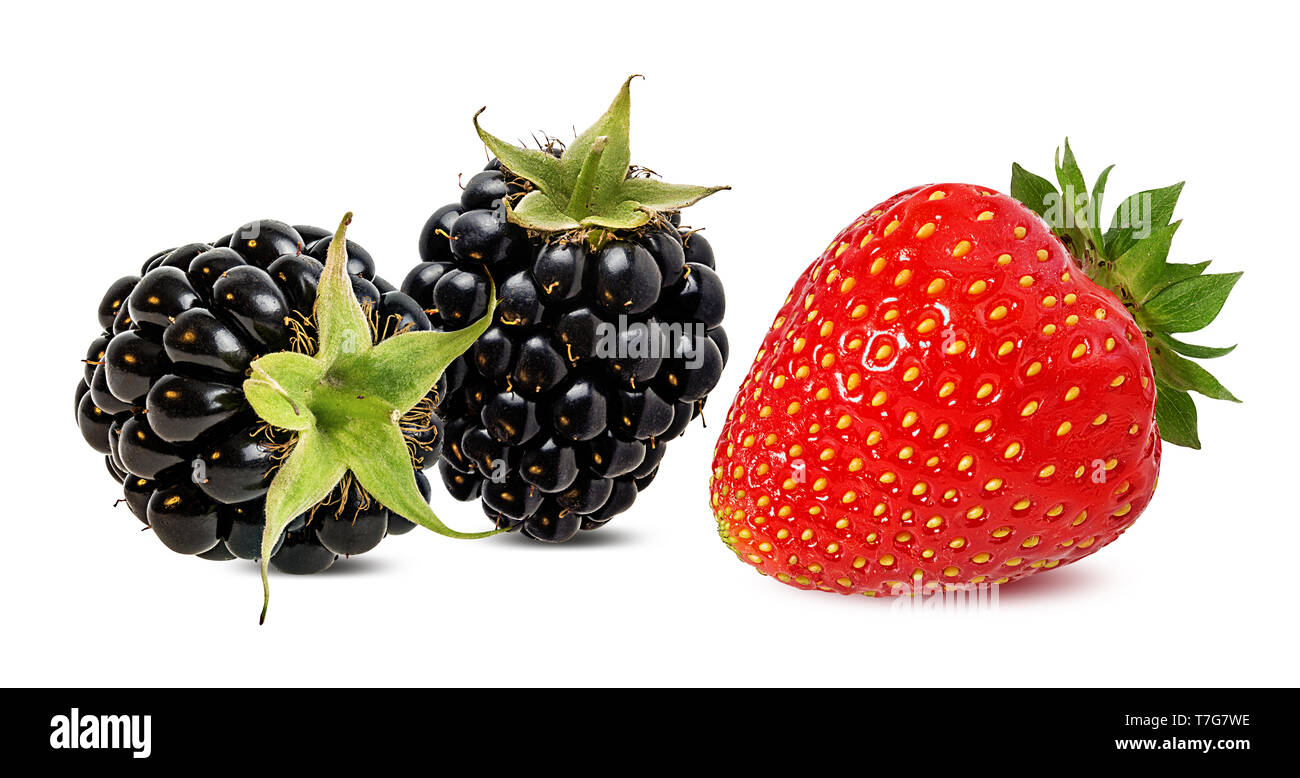 Strawberry and blackberry isolated on white background Stock Photo - Alamy