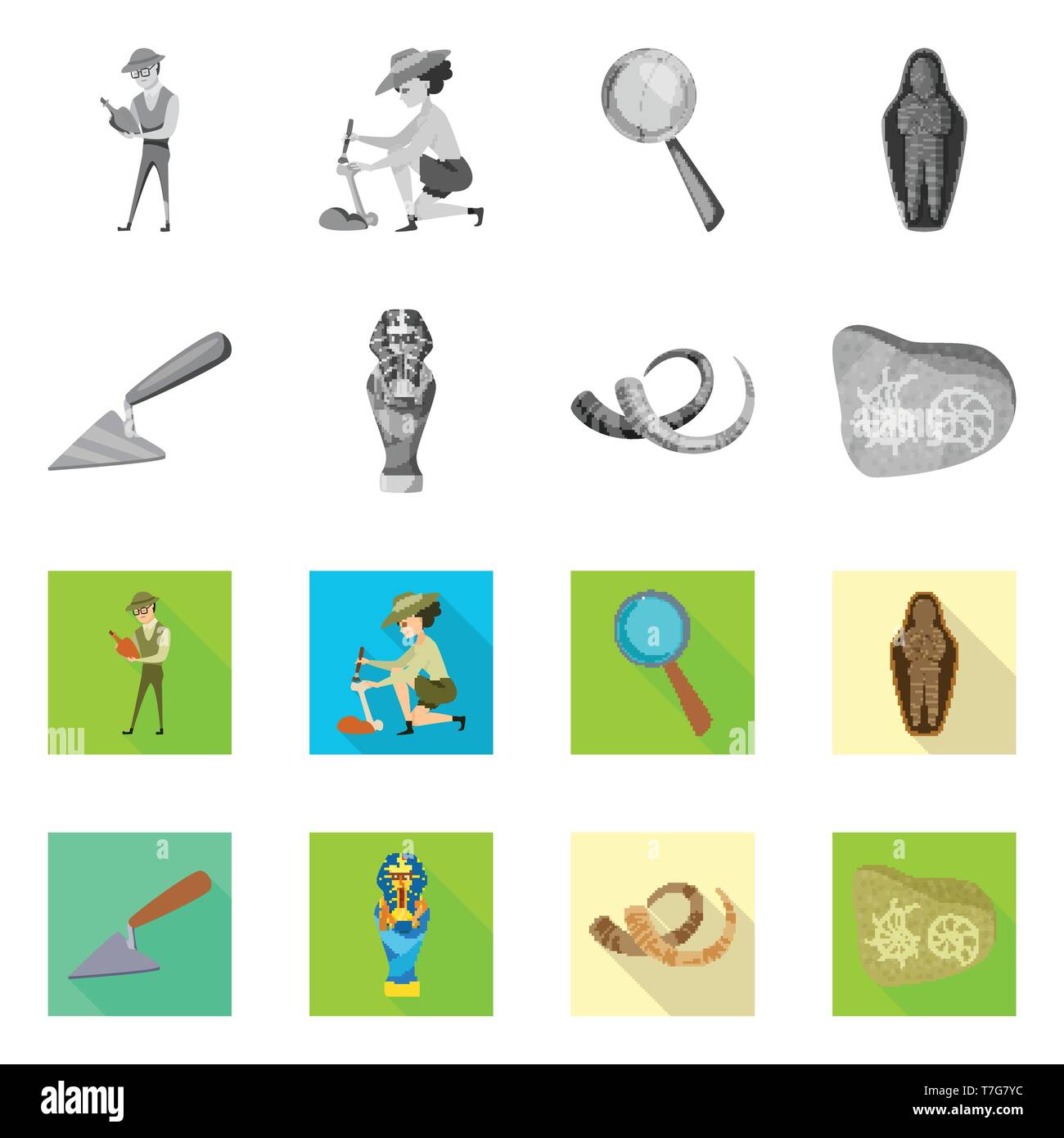 archaeologist,lens,mummy,tool,sarcophagus,horn,rock,human,girl,glass ...