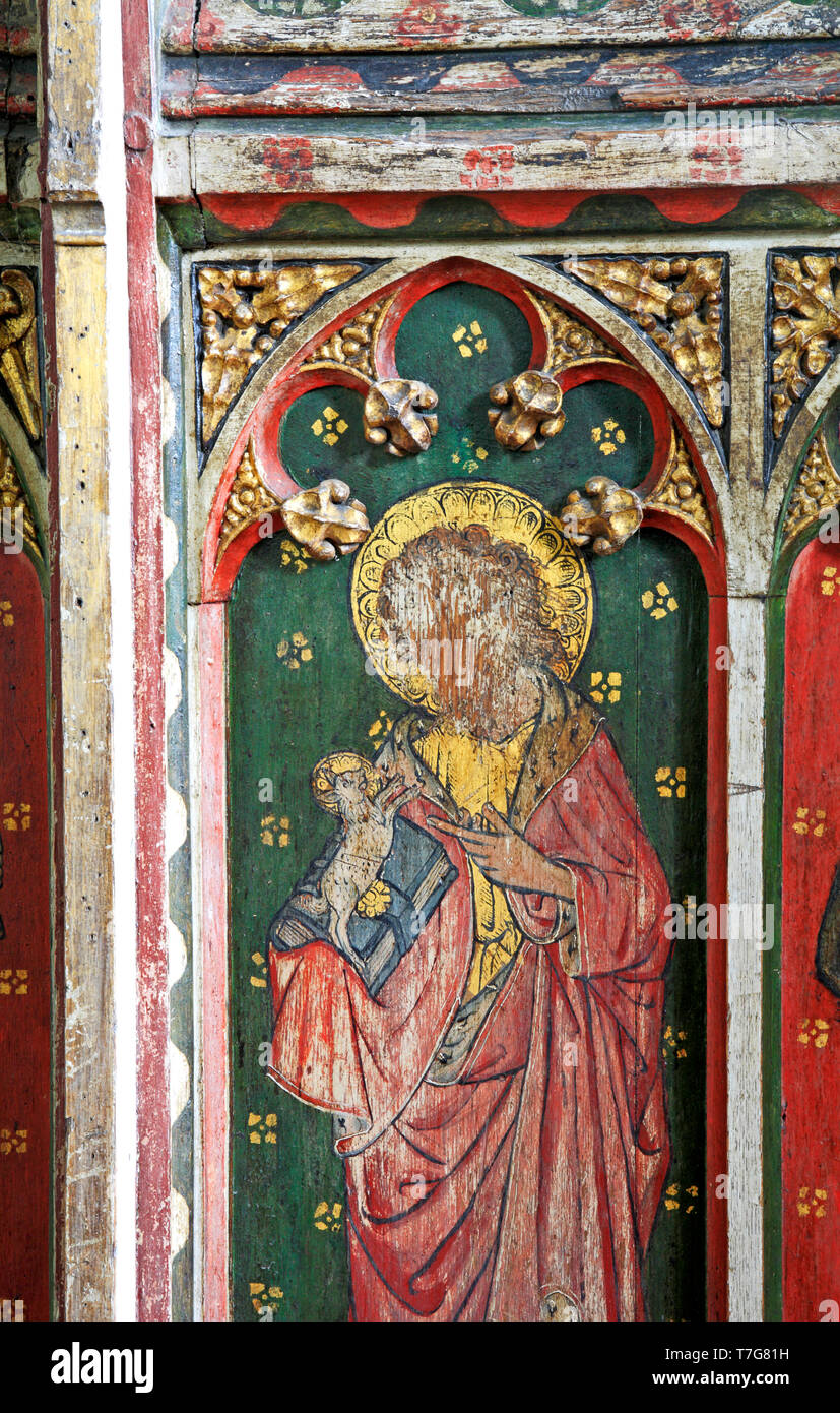 Detail of the medieval panel painting of St John the Baptist in the ...