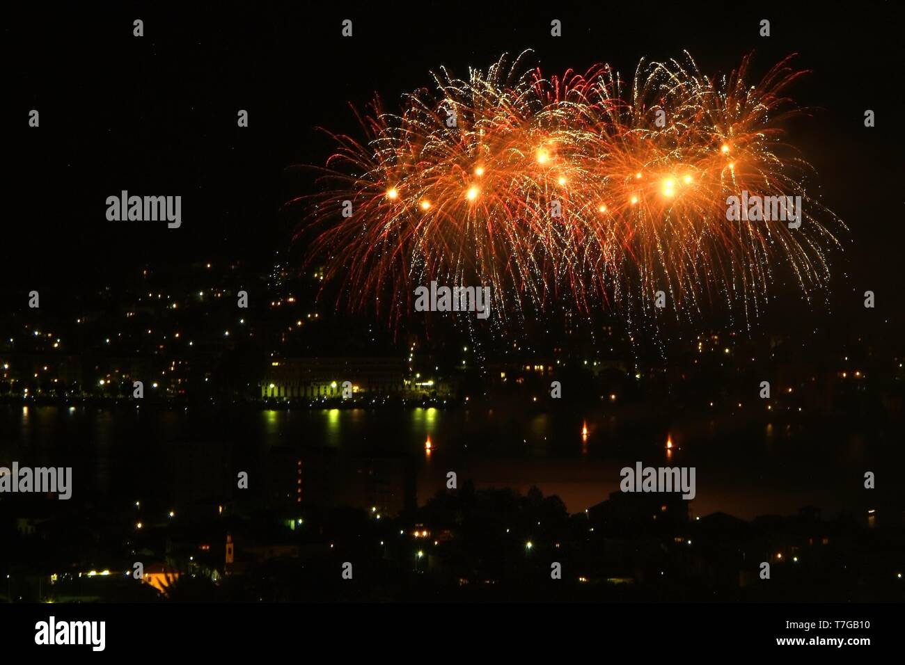 Nice and colorful fireworks in black night Stock Photo - Alamy