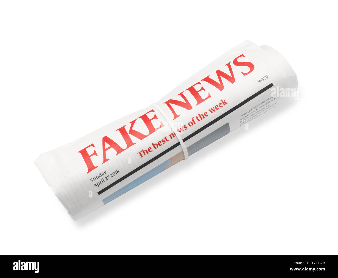 Rolled newspaper with headline FAKE NEWS on white background Stock ...