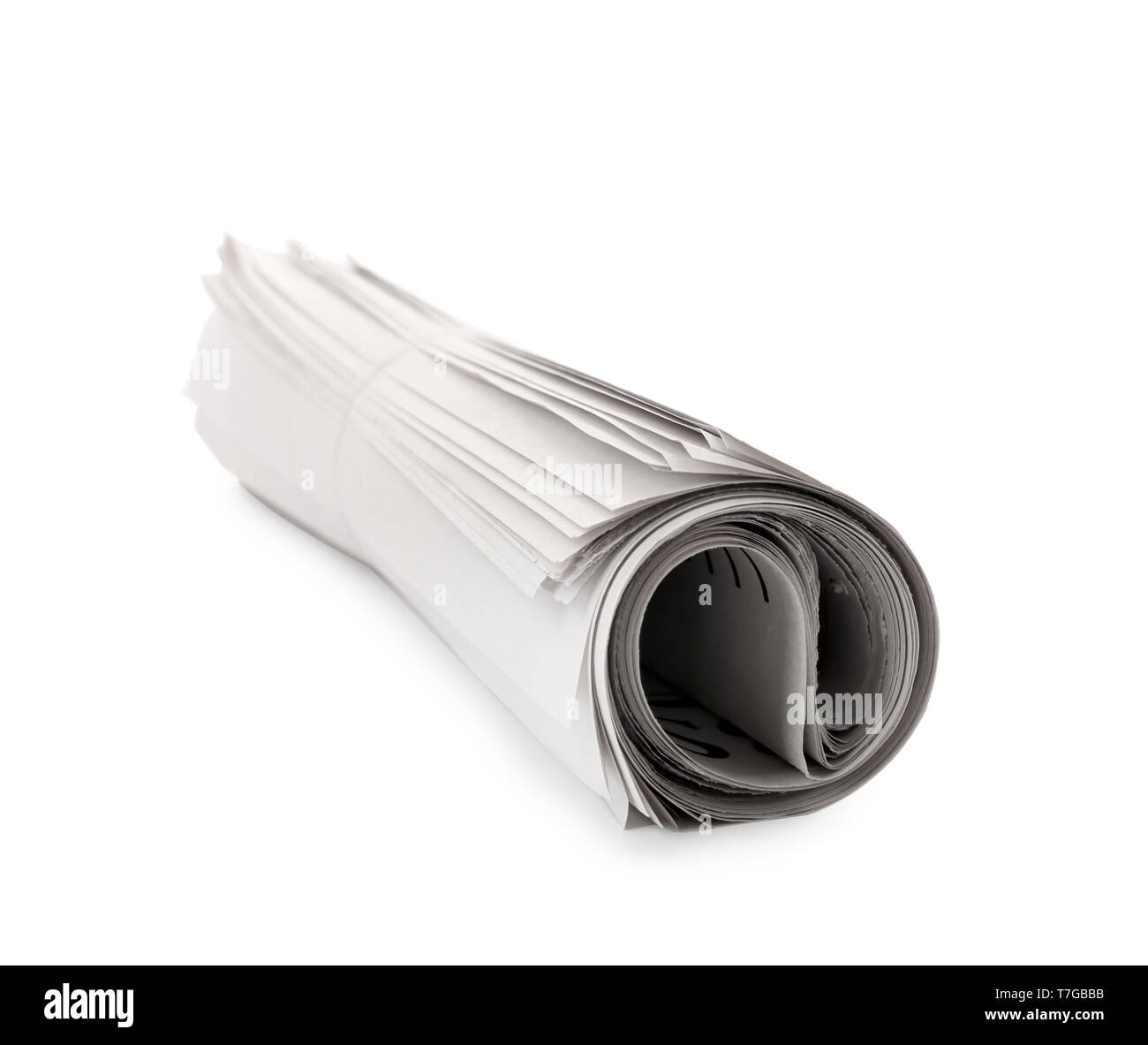 Rolled newspaper on white background Stock Photo - Alamy