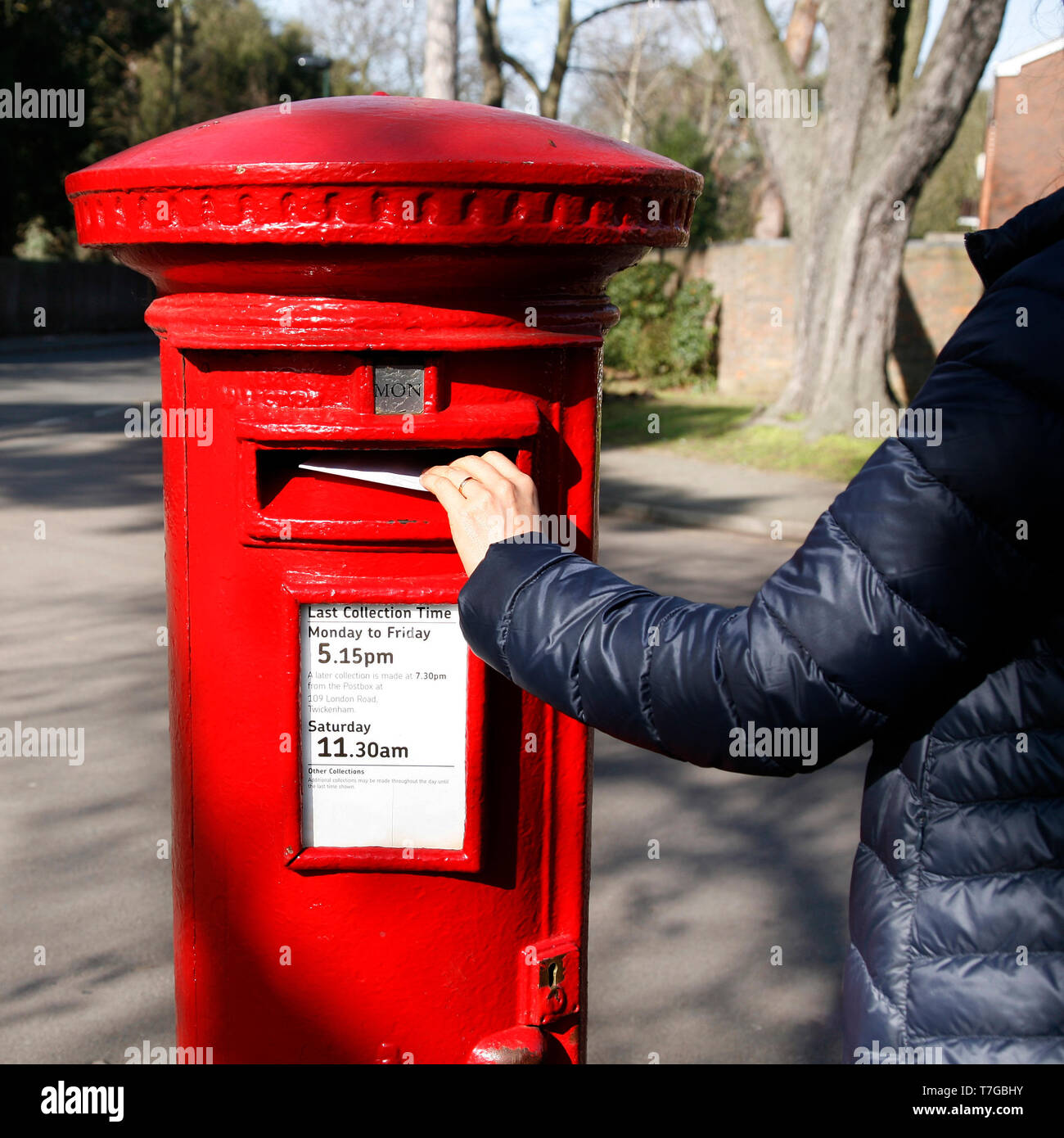 Traditional British red post box, also called pillar box. This free ...