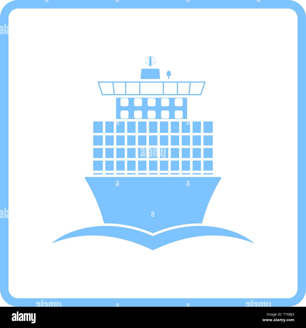 Container Ship Icon Front View. Blue Frame Design. Vector Illustration ...