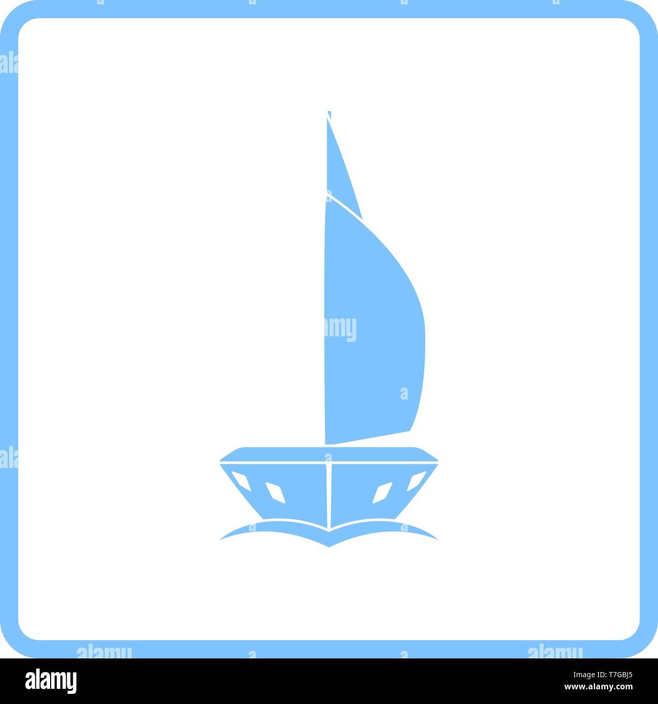 Sail Yacht Icon Front View. Blue Frame Design. Vector Illustration ...