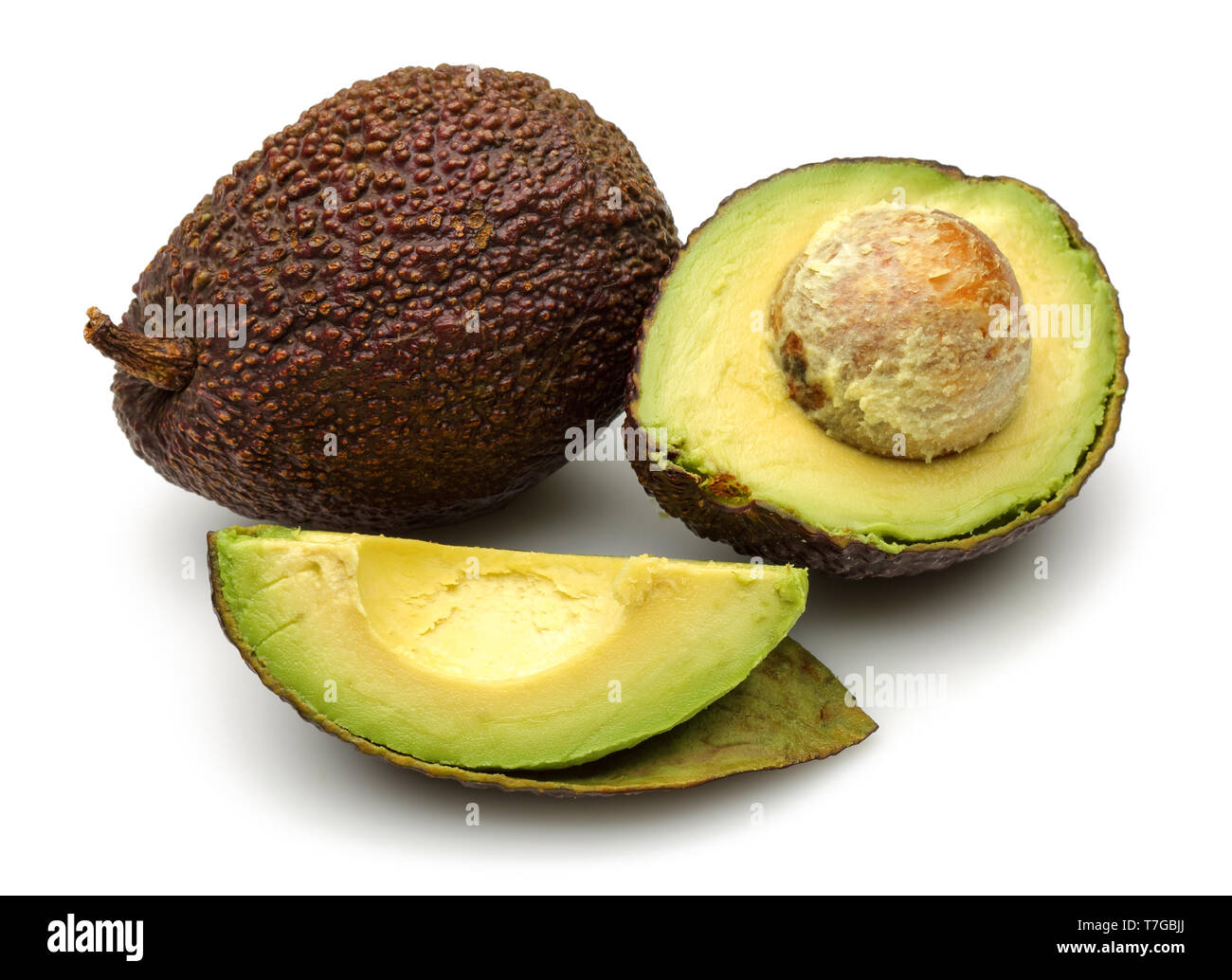 Fresh ripe avocado with slices isolated on white background Stock Photo ...