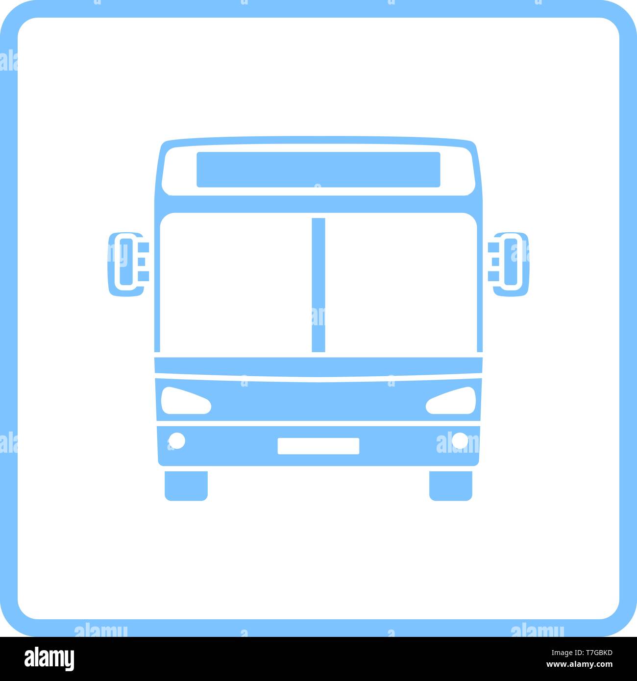 City Bus Icon Front View. Blue Frame Design. Vector Illustration Stock ...