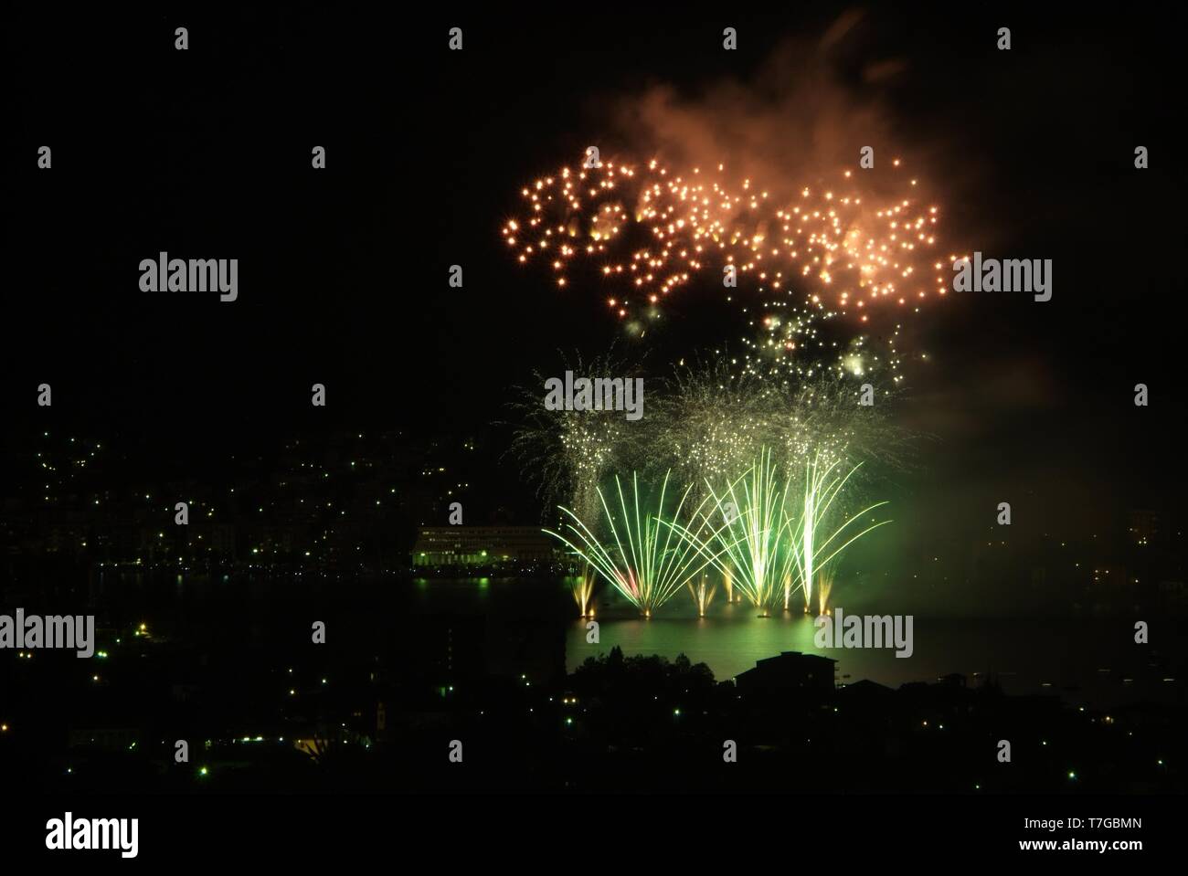 Nice and colorful fireworks in black night Stock Photo - Alamy