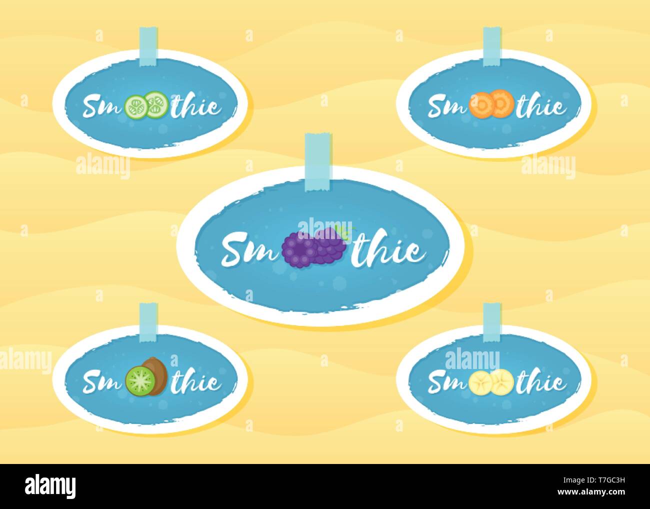 Fruit and berrie smoothie cocktail sticker set vector illustration ...