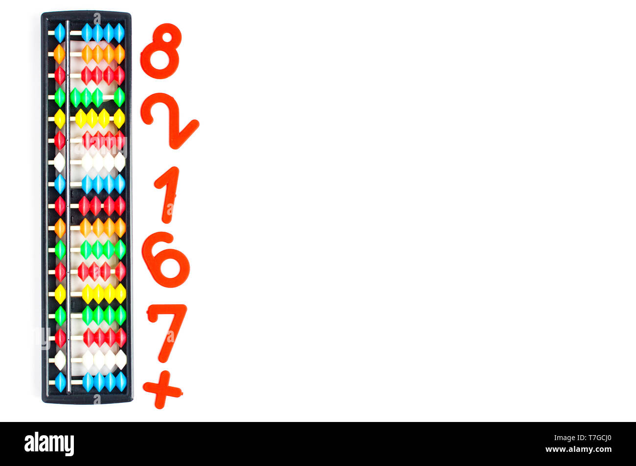 Japanese traditional calculator abacus and numbers on white Stock Photo ...