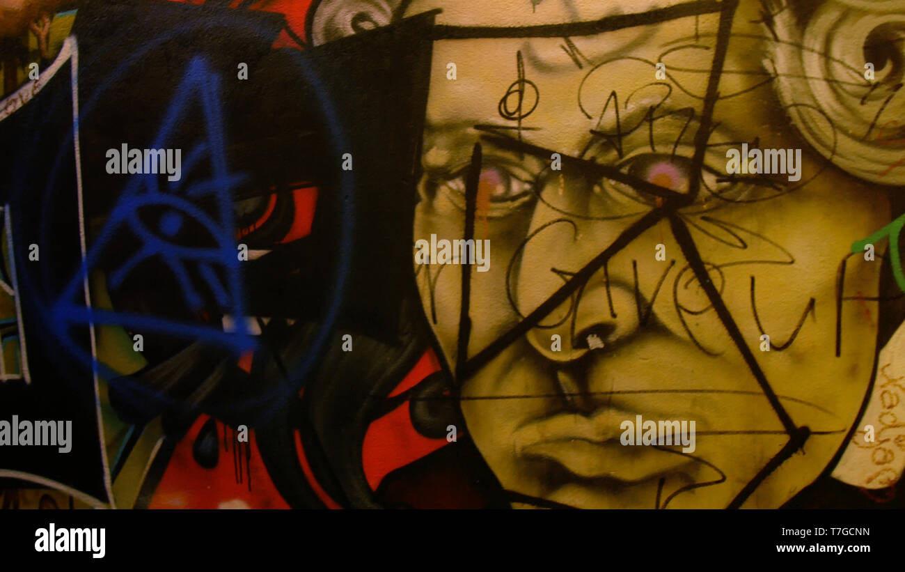 graffiti of Mozart in Salzburg during winter, birthplace of Mozart ...
