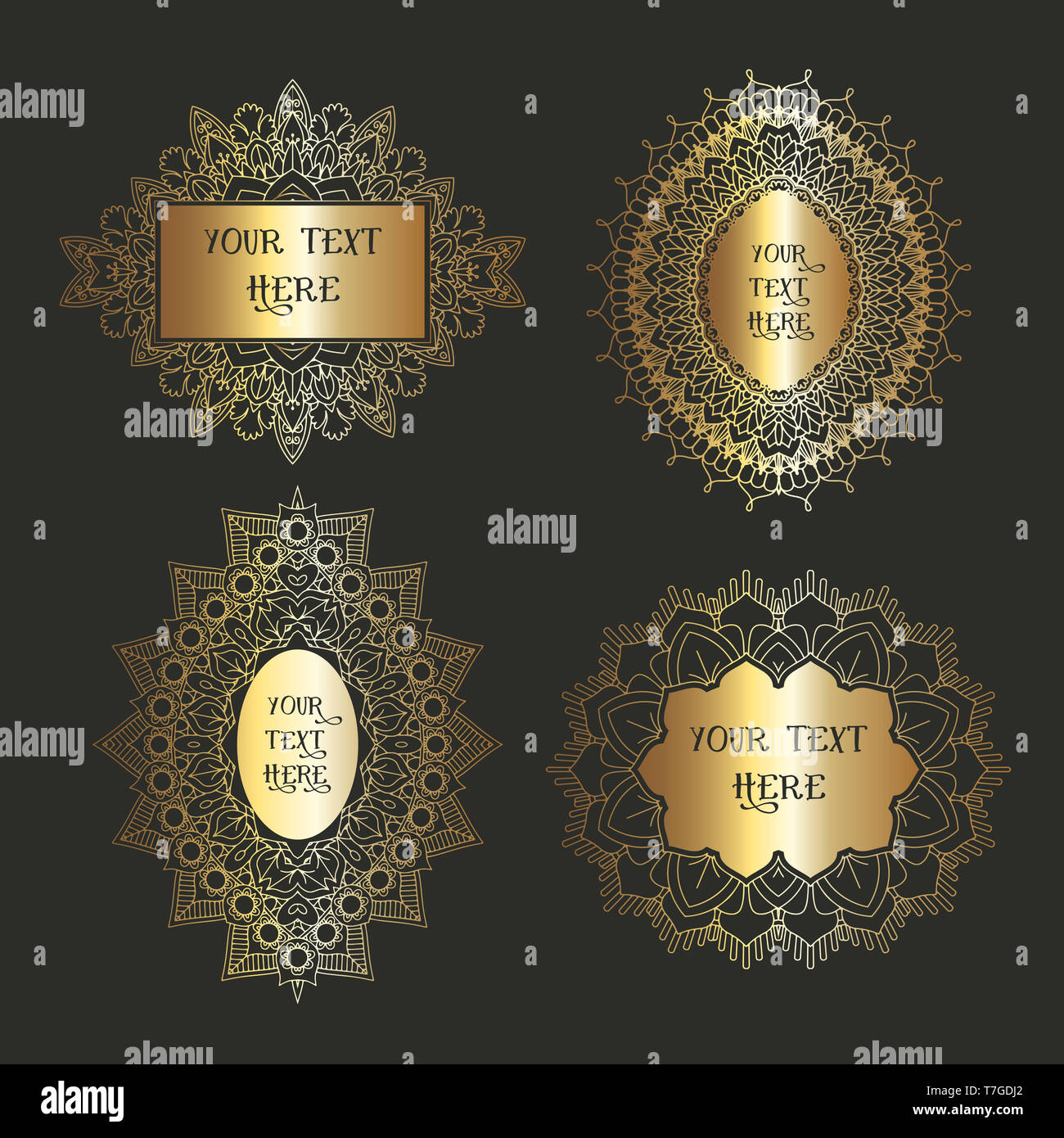 Collection of gold decorative frames with space for text Stock Photo ...