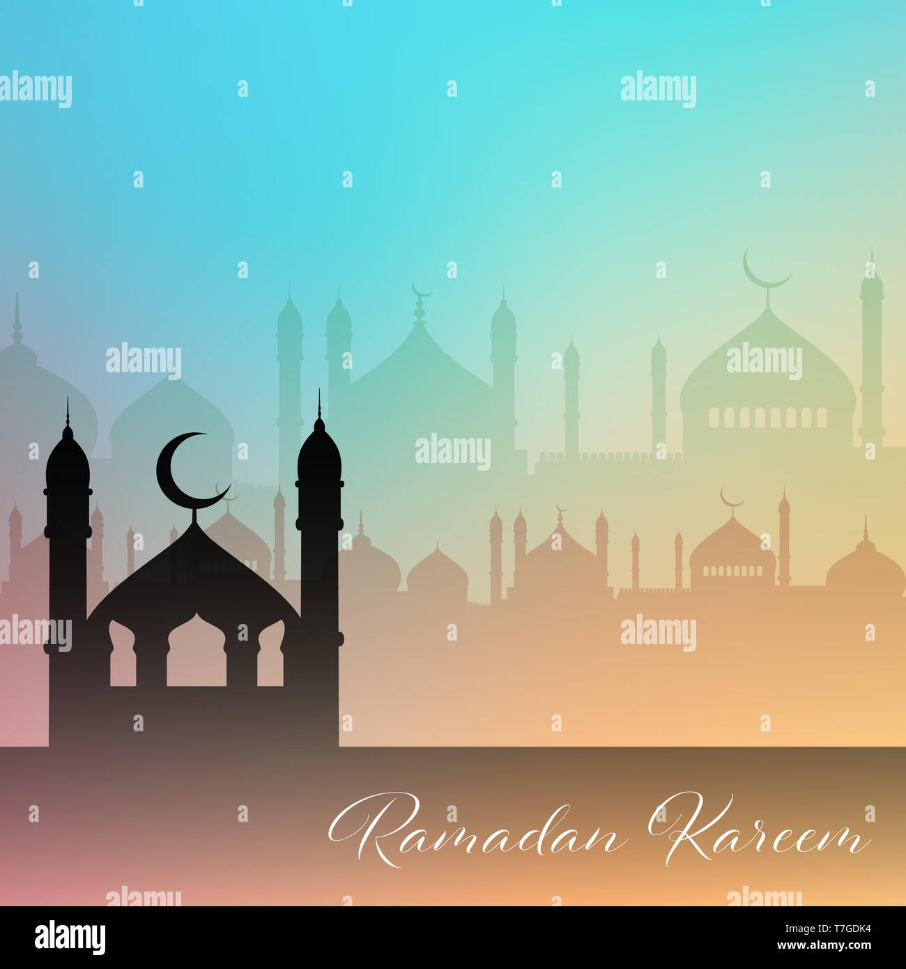 Ramadan Kareem background with mosque silhouettes on pastel background ...