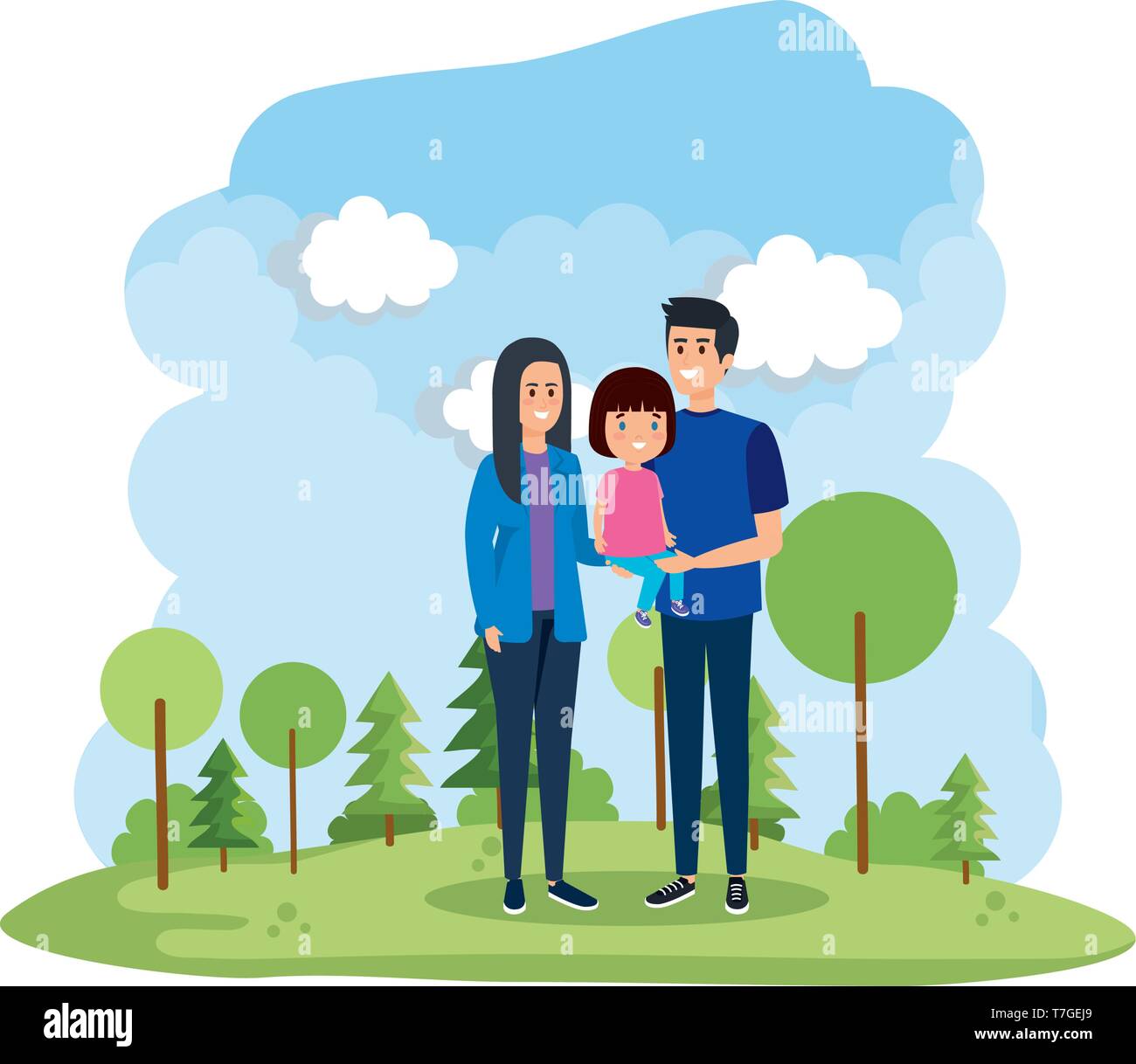 parents couple with daughter in the park scene Stock Vector Image & Art ...