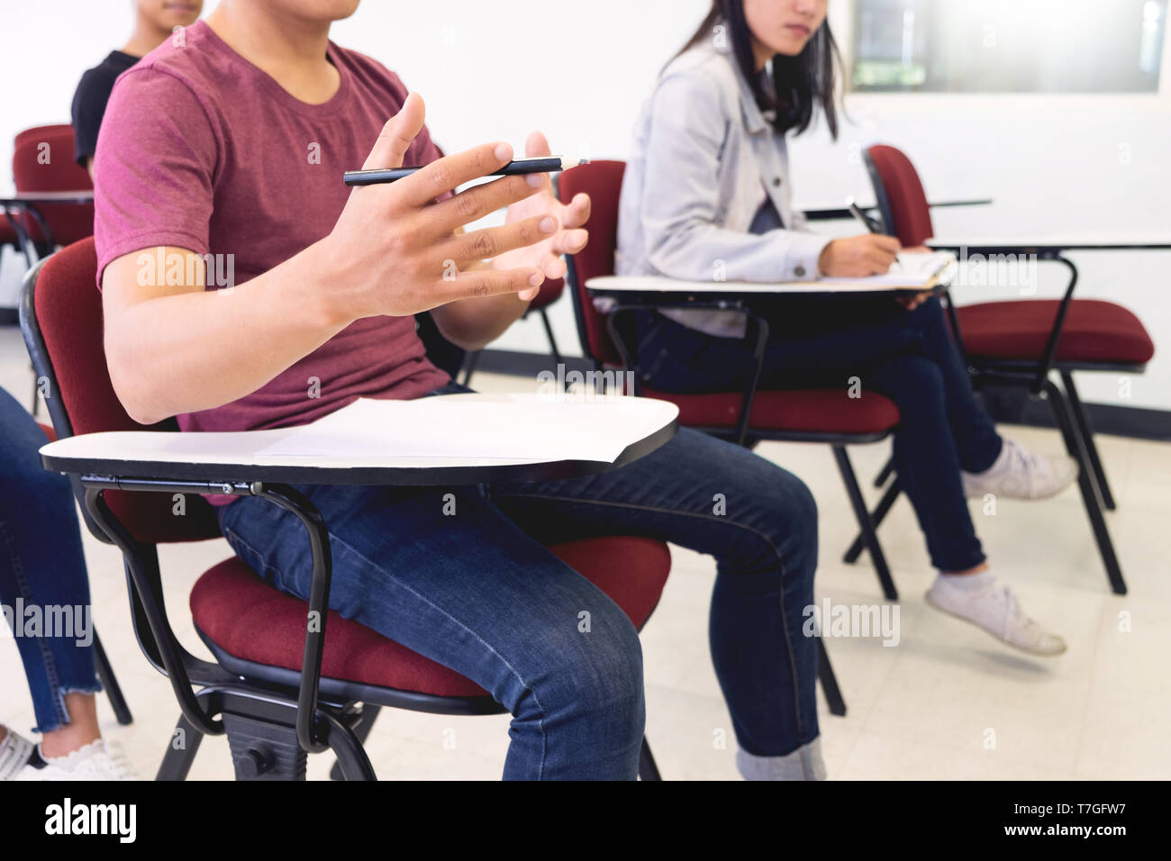 Adult students group listen to professor's lecture and Asking Question ...
