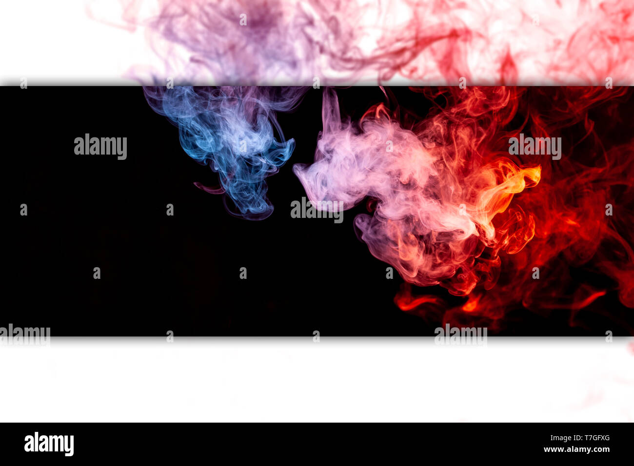 Abstract art colored blue and red smoke on black isolated background ...