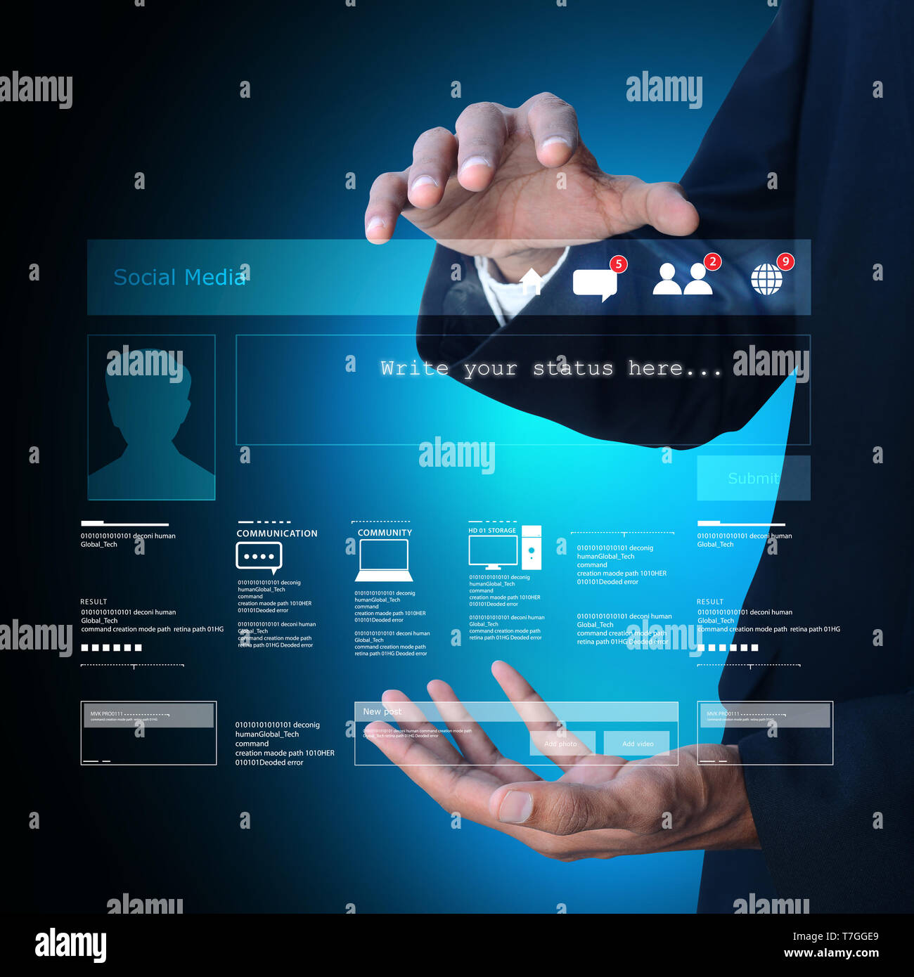Man showing networking with virtual display Stock Photo - Alamy